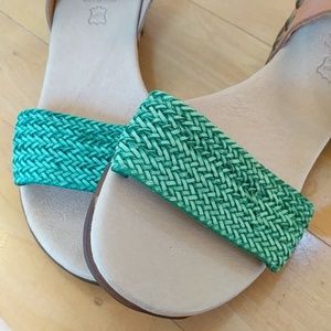 Riva Designs | Shoes | Riva Authentic Leather Green Woven Wedge Sandals ...